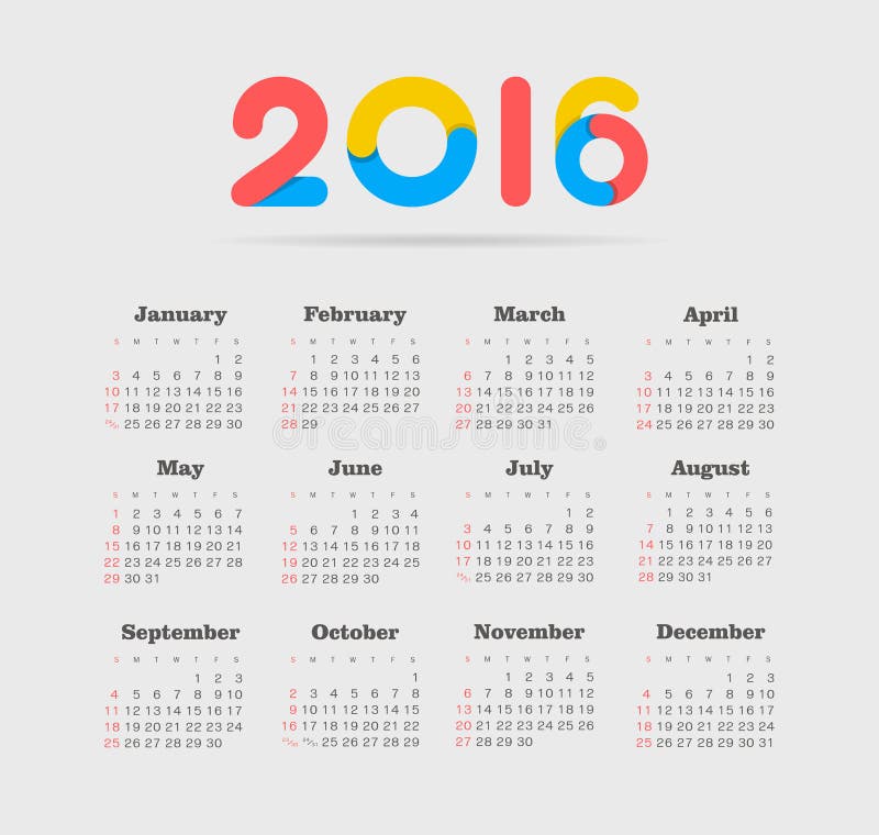 Calendar for 2016. stock vector. Illustration of calendar - 61062618