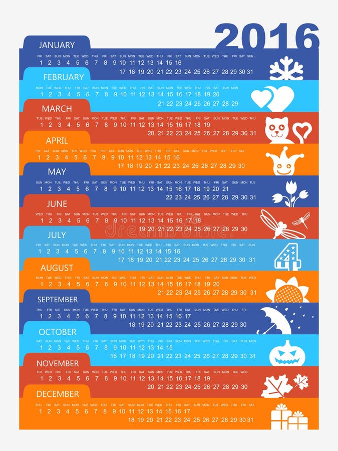 Calendar for 2016. Week Starts Sunday Stock Vector - Illustration of ...