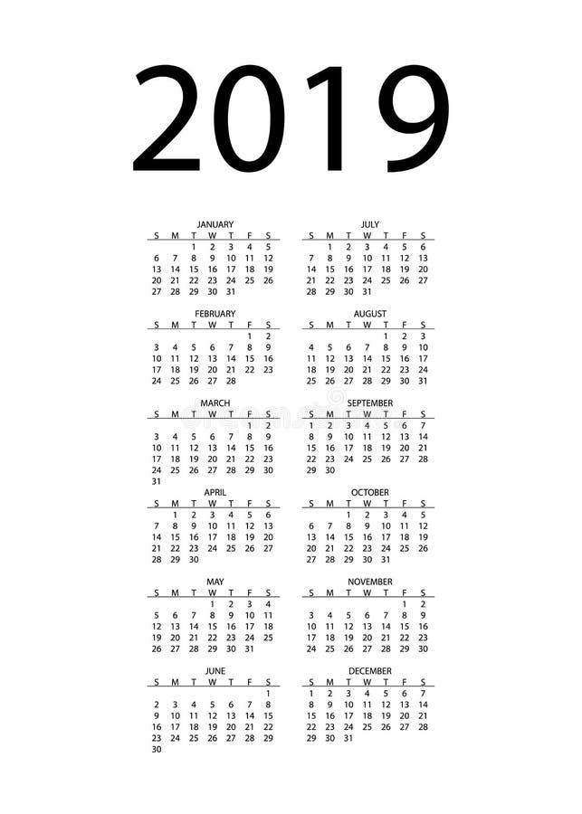 Calendar 2019, Week Starts from Sunday, 2019 Calendar Vector Business ...