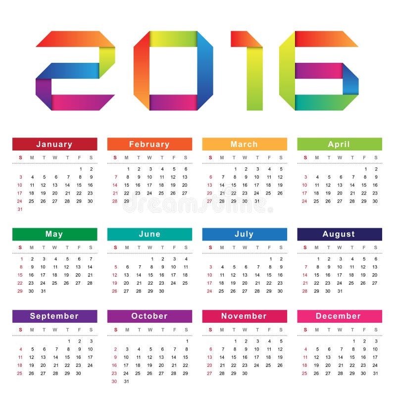 Calendar 2016. Week Starts from Sunday Stock Vector - Illustration of ...