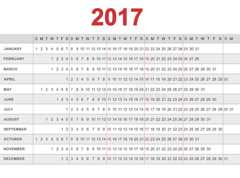 Calendar 2017. Week Starts from Sunday Stock Vector - Illustration of ...