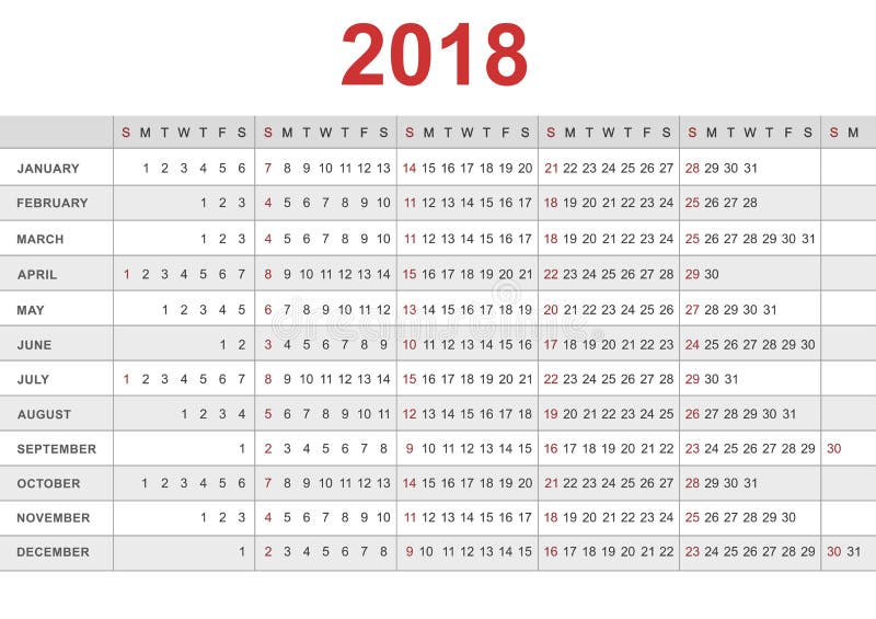 Calendar 2018. Week Starts from Sunday Stock Vector - Illustration of ...