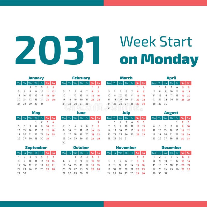 2031 Calendar with the Weeks Start on Sunday Stock Vector ...