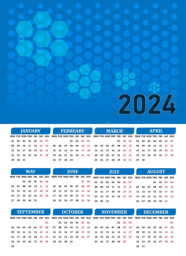 2024 Calendar with the Weeks Start on Monday Stock Illustration ...