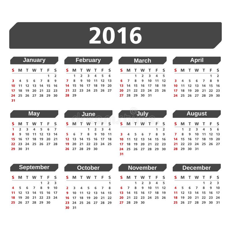 2016 Calendar. Abstract. Week Starts from Sunday Stock Vector ...