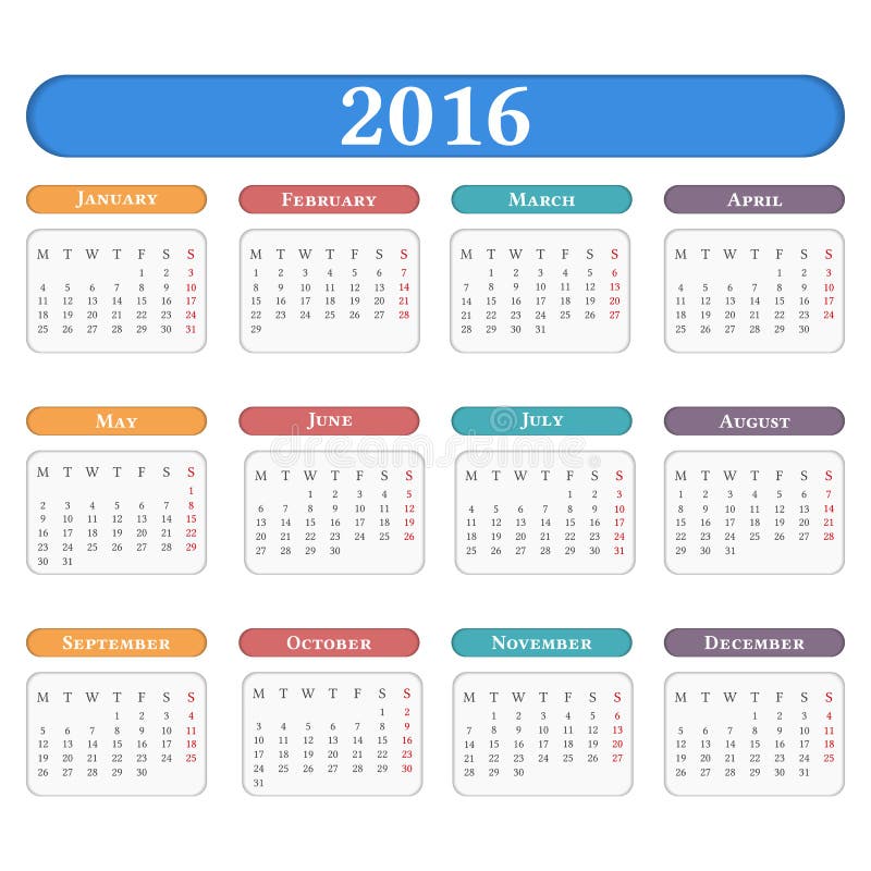 2016 Calendar. Abstract. Week Starts from Sunday Stock Vector ...