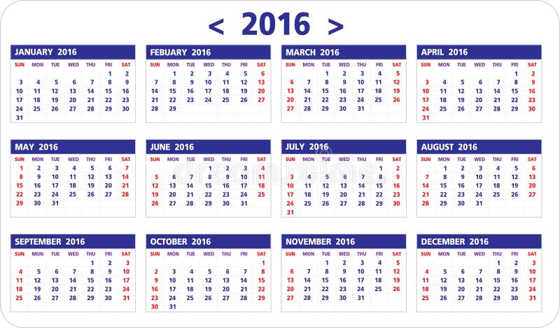Calendar of 2016 stock vector. Illustration of event - 61271906