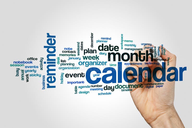 Calendar Word Cloud Concept on Grey Background Stock Photo - Image of ...