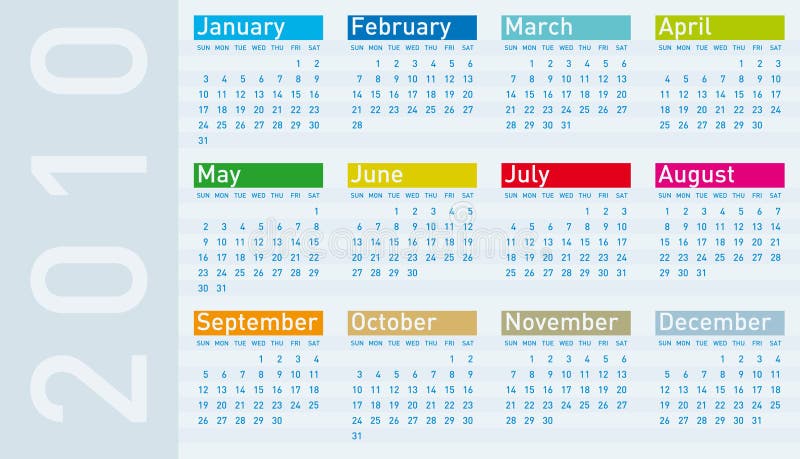 Calendar for year 2010 stock vector. Illustration of calendar - 10074383