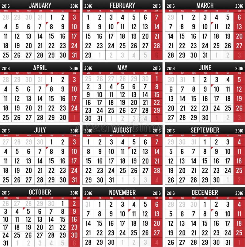 Calendar 2016 stock vector. Illustration of calendar - 54497834