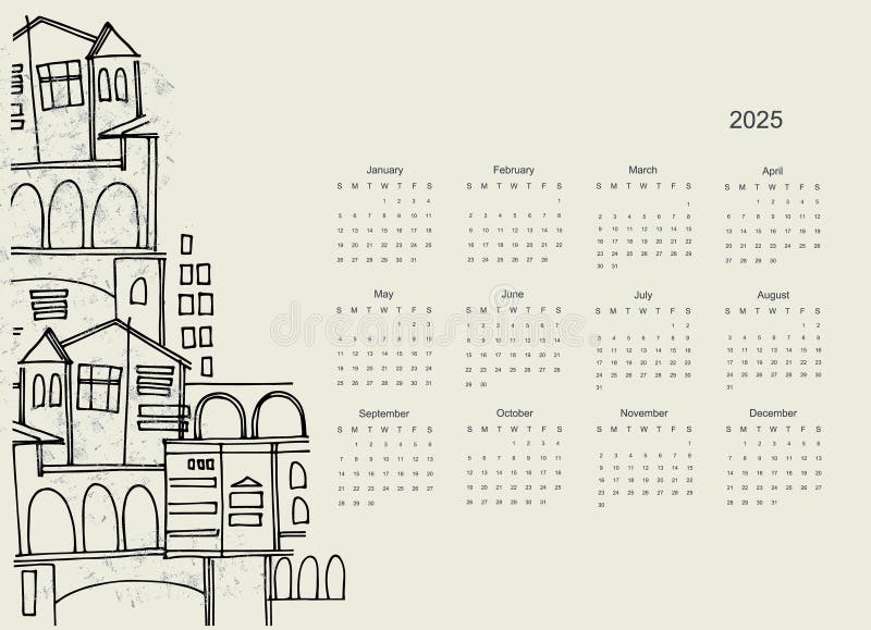 Calendar for Year 2025 with an Ancient City, Ruins, Gates and Arches ...
