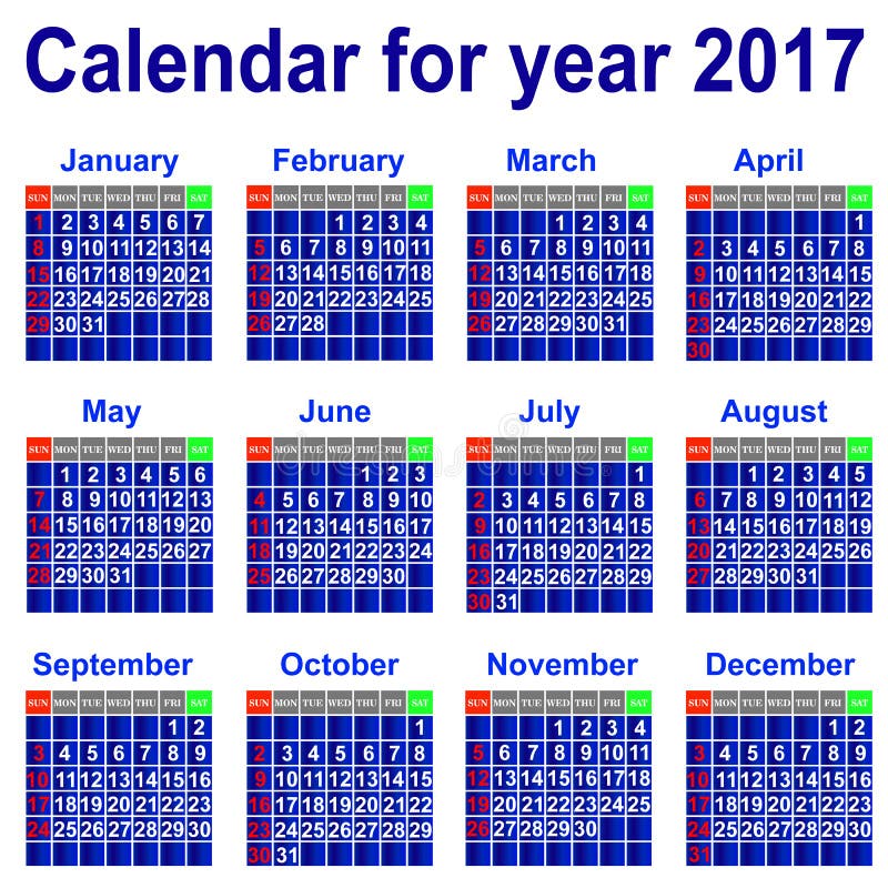 Calendar for 2017 year. stock illustration. Illustration of business ...