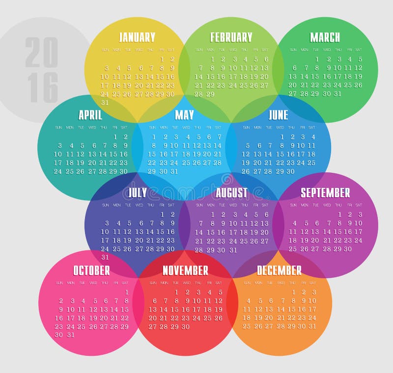 Calendar 2016 Year with Colored Circle Stock Vector - Illustration of ...