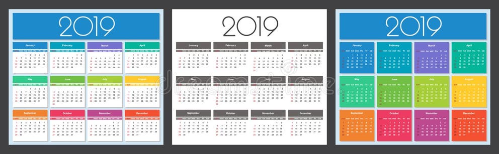 Calendar 2019 Year. Colorful Set Stock Vector - Illustration of company ...