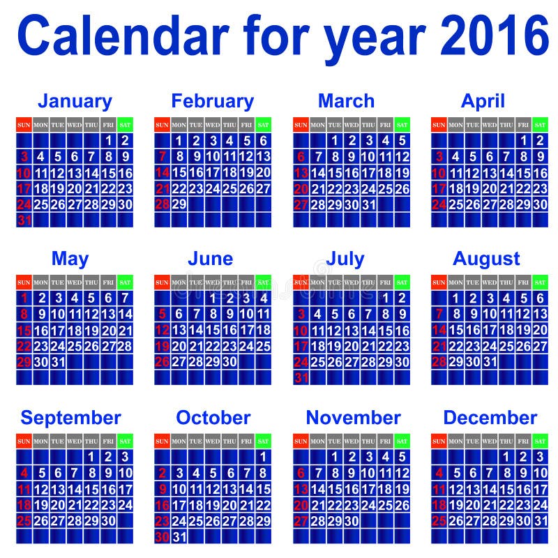 Calendar for 2016 year. stock illustration. Illustration of form - 33330604
