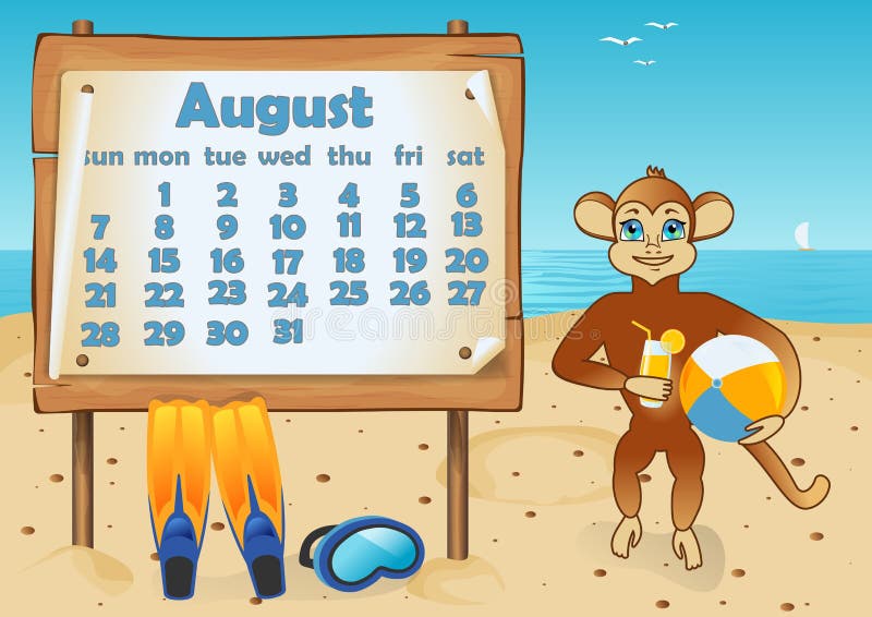 Calendar 2016 Year with Monkey. August Stock Vector - Illustration of ...