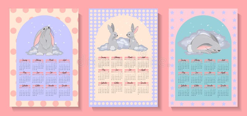 Calendar for 2023 Year of the Rabbit. Vector Calendar Template Vertical ...