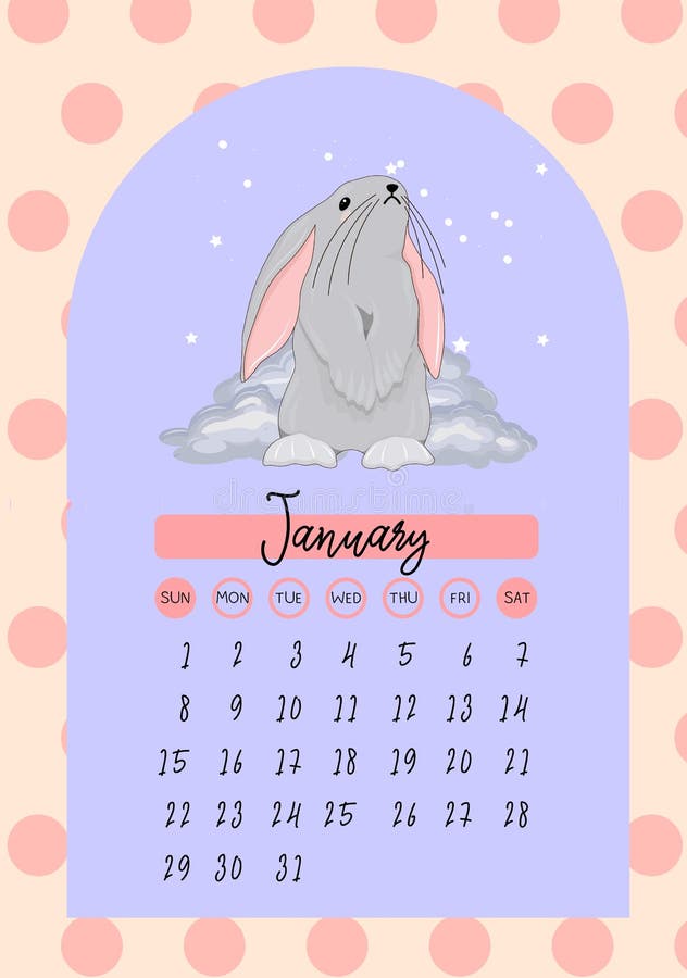 Calendar for 2023 Year of the Rabbit. Vector Calendar Template Vertical ...