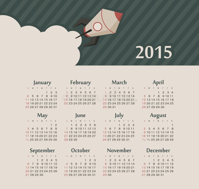 Calendar 2015 Year with Rocket Stock Vector - Illustration of march ...