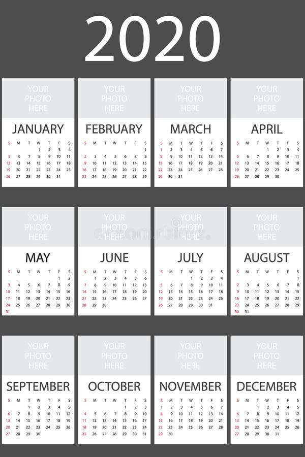 Calendar 2020 Year, Simple Design Template, Vertical Format, Week ...
