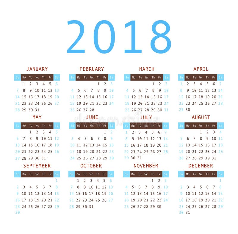 Calendar 2018 Year Simple Style. Stock Illustration - Illustration of ...