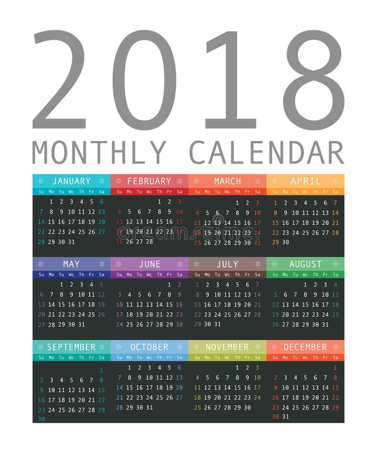 Calendar 2018 Year Simple Style. Stock Illustration - Illustration of ...