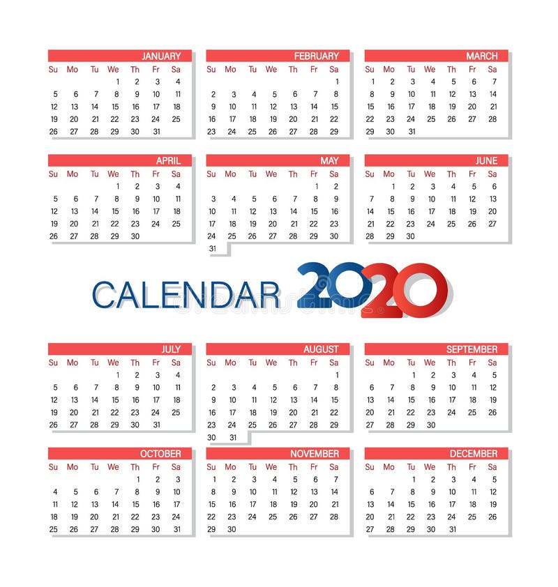 Calendar 2020 Year Simple Style. Stock Vector - Illustration of diary ...