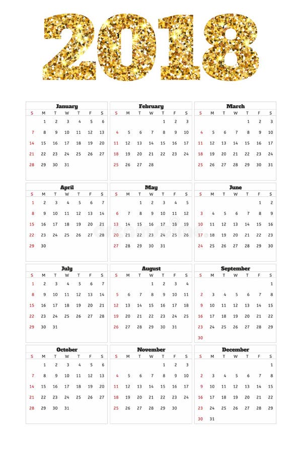Calendar 2018 Year Simple Style. Week Starts from Sunday Stock ... Calendar 2018 Year Simple Style. Week Starts from Sunday Stock ...