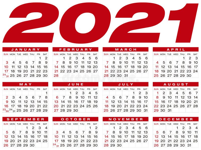 Calendar for year 2021 stock vector. Illustration of scheduler - 179922246