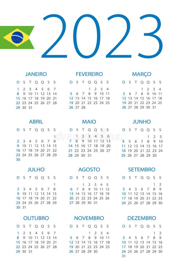 Calendar 2023 Year - Vector Template Illustration. Brazilian Version ... Calendar 2023 Year - Vector Template Illustration. Brazilian Version ...