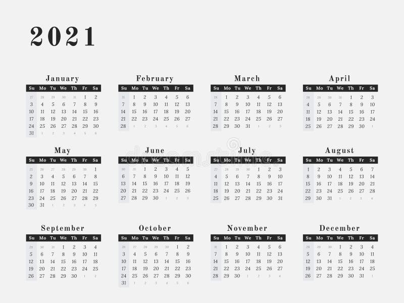 2021 Year Calendar Horizontal Design Stock Vector - Illustration of ...