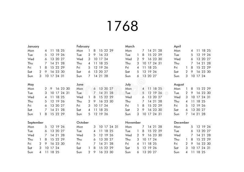 Calendar of year 1785 stock illustration. Illustration of week - 162828781