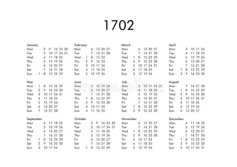 Calendar of year 1702 stock illustration. Illustration of months ...