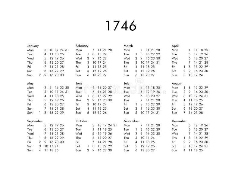 Calendar of year 1746 stock illustration. Illustration of calendar ...
