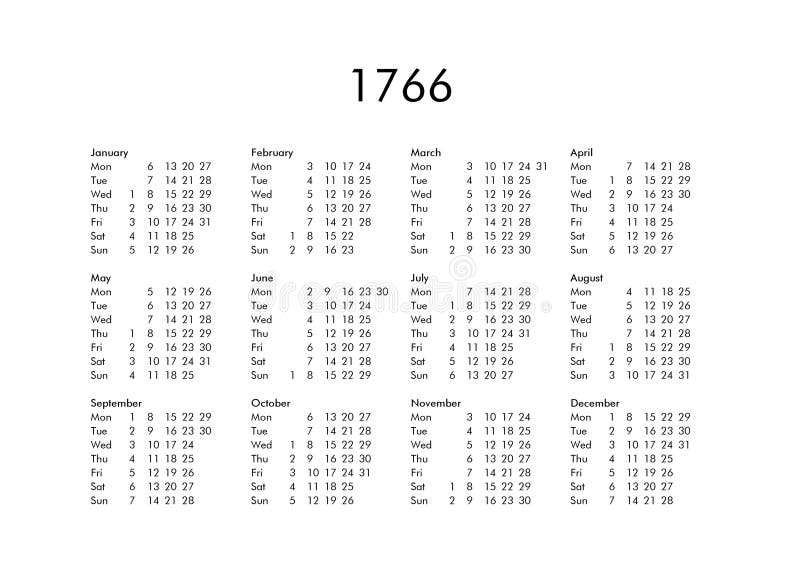 Calendar of year 1766 stock illustration. Illustration of ancient ...