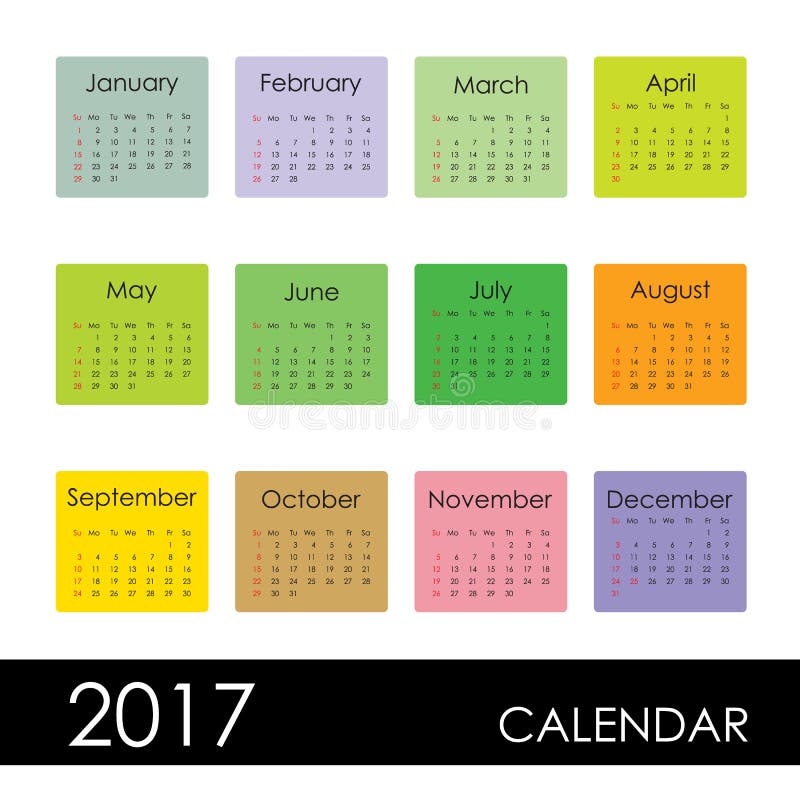 Calendar for 2017 Year. Week Starts Sunday Stock Vector - Illustration ...