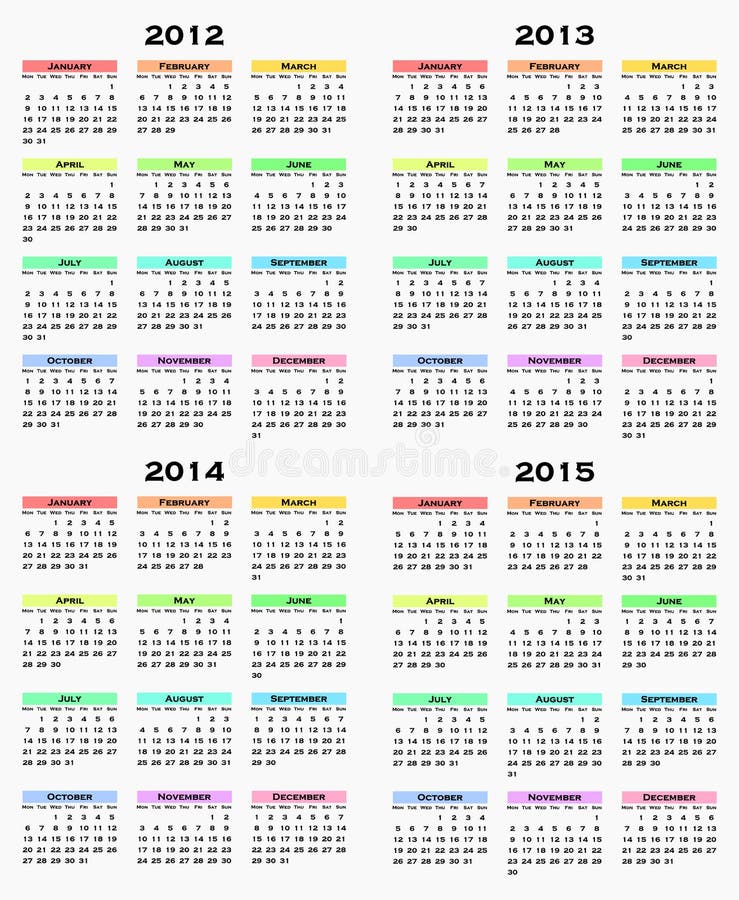 Calendar for Years 2012 - 2015 Stock Illustration - Illustration of ...