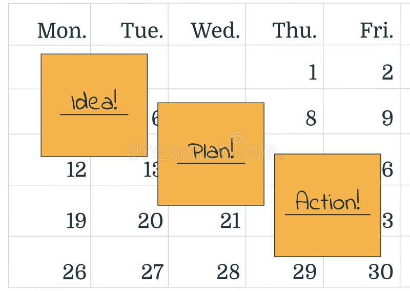 A Calendar and the Yellow Post it Notes with the Text Idea, Stock ...