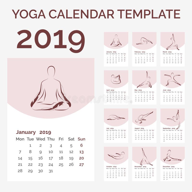 Calendar 2019 with Yoga Poses Vector Illustration Stock Vector ...