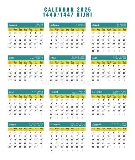 2025 Gregorian and Hijri Calendar Template Vector Illustration Stock ...