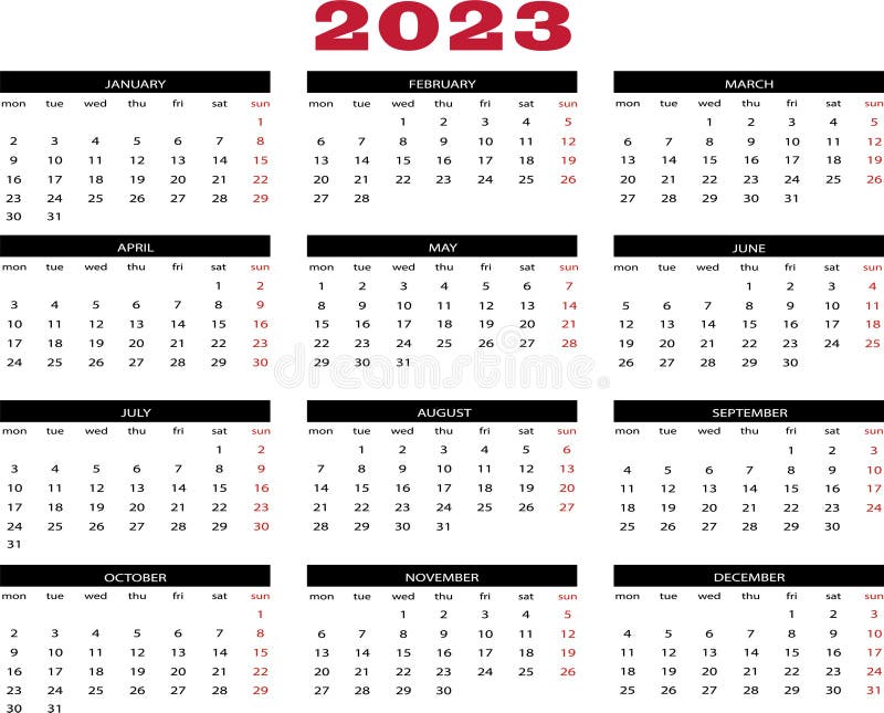 Year 2023 Calendar Horizontal Vector Design Template, Simple and Clean ...