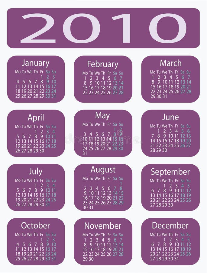 Calendario 2010 ilustración del vector. Ilustración de diario - 8665781