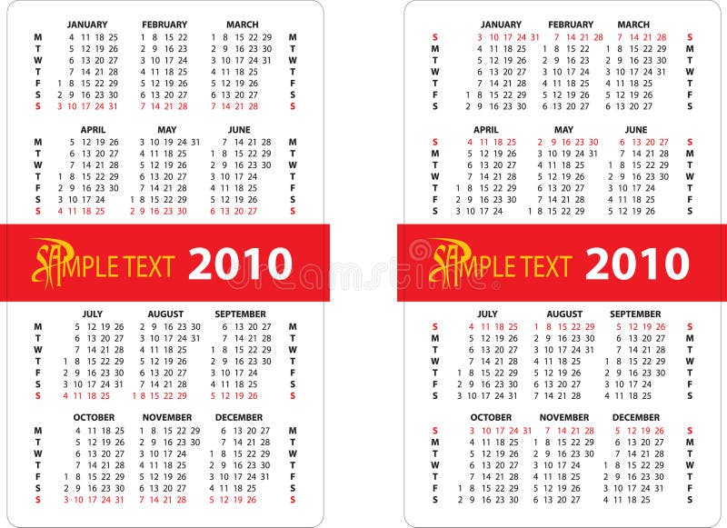 Calendario Simple Para 2010. Ilustración del Vector - Ilustración de ...