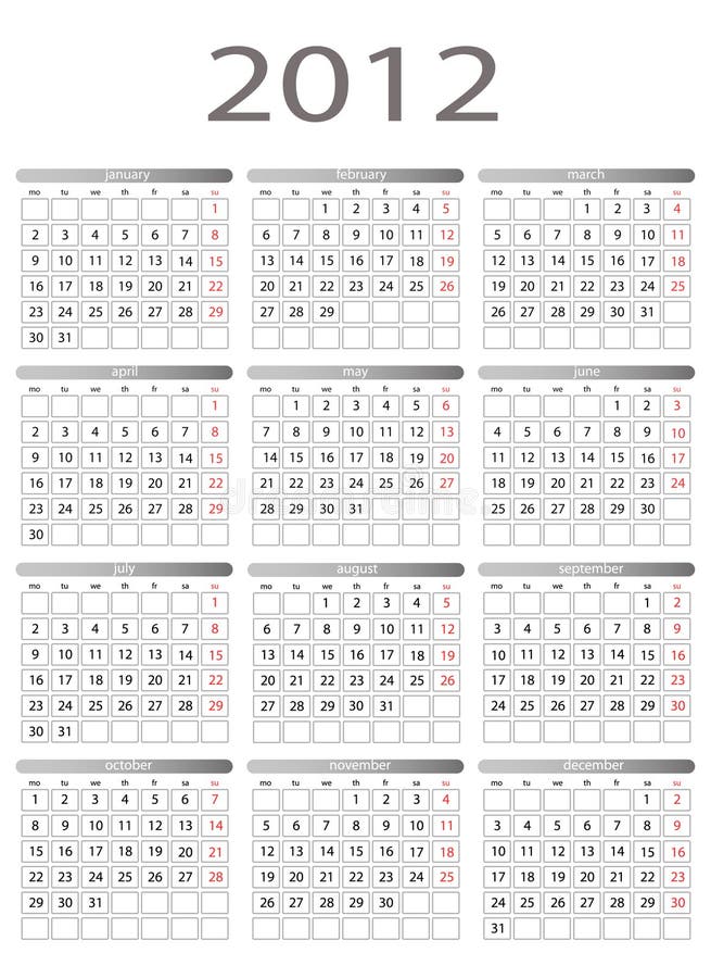Calendario 2012 ilustración del vector. Ilustración de diario - 21459579