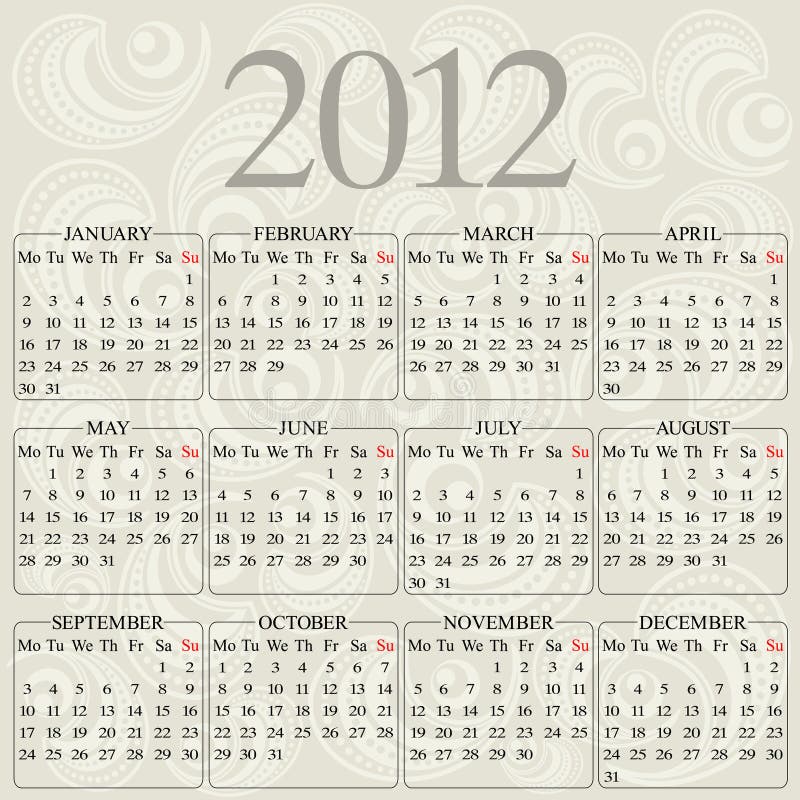 Calendario 2012 stock de ilustración. Ilustración de fondo - 21845071
