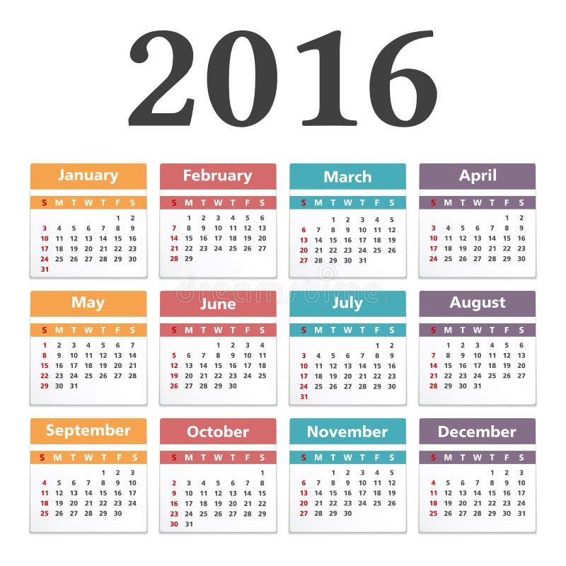 Calendario 2016 ilustración del vector. Ilustración de calandre - 61565702