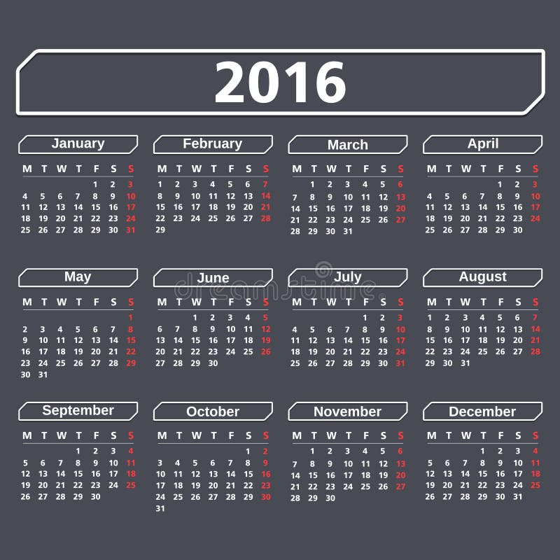 Calendario 2016 ilustración del vector. Ilustración de enero - 62037014