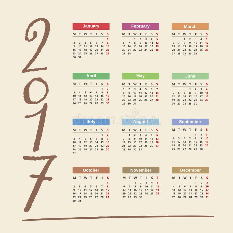 Calendario 2017 illustrazione vettoriale. Illustrazione di commercio ...