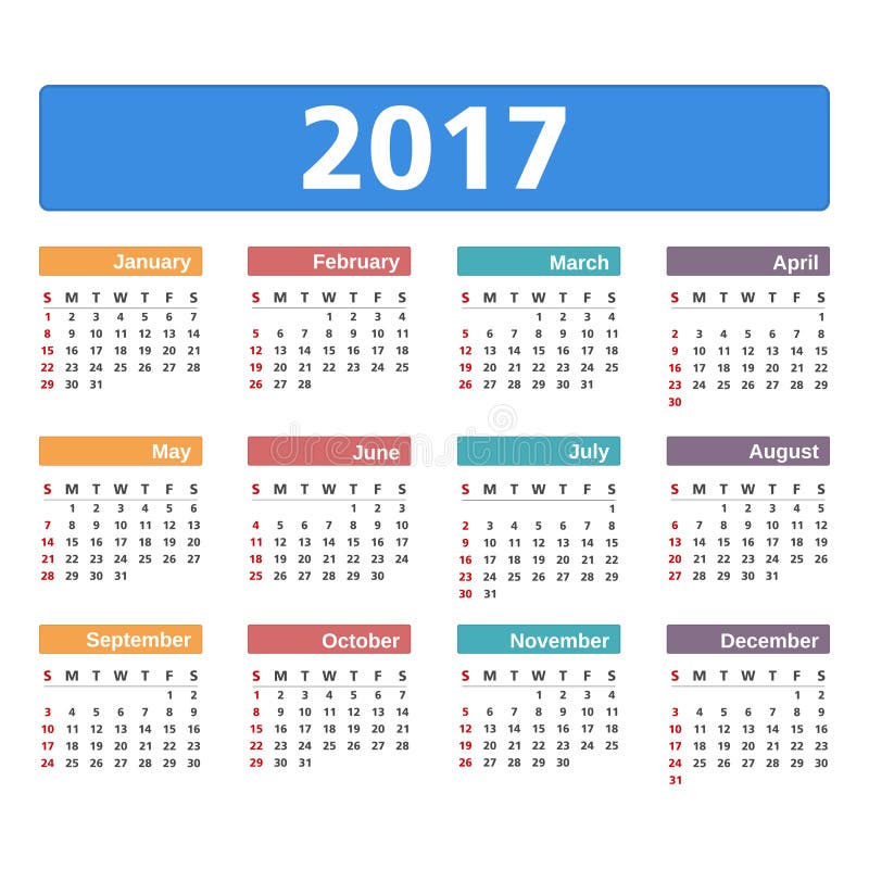 Calendario 2017 ilustración del vector. Ilustración de pueda - 94084198