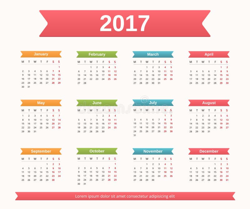 Calendario 2017 ilustración del vector. Ilustración de fecha - 78715813
